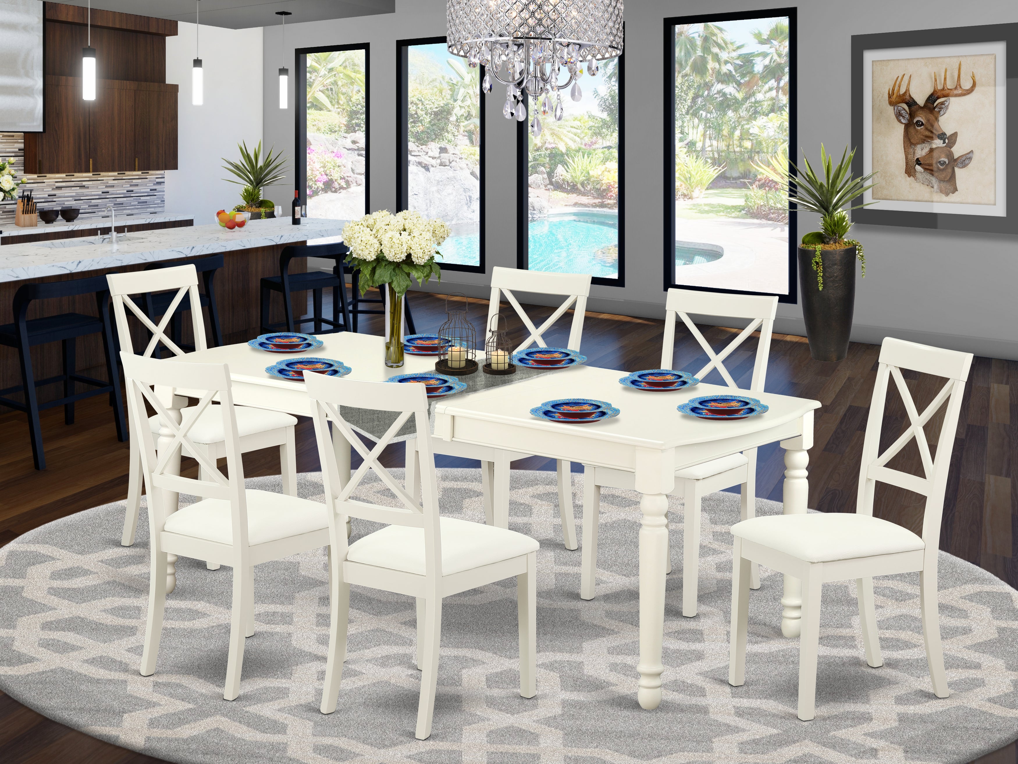 DOBO7-LWH-LC 7 PC Dining table set-Dining table and 6 faux leather sea